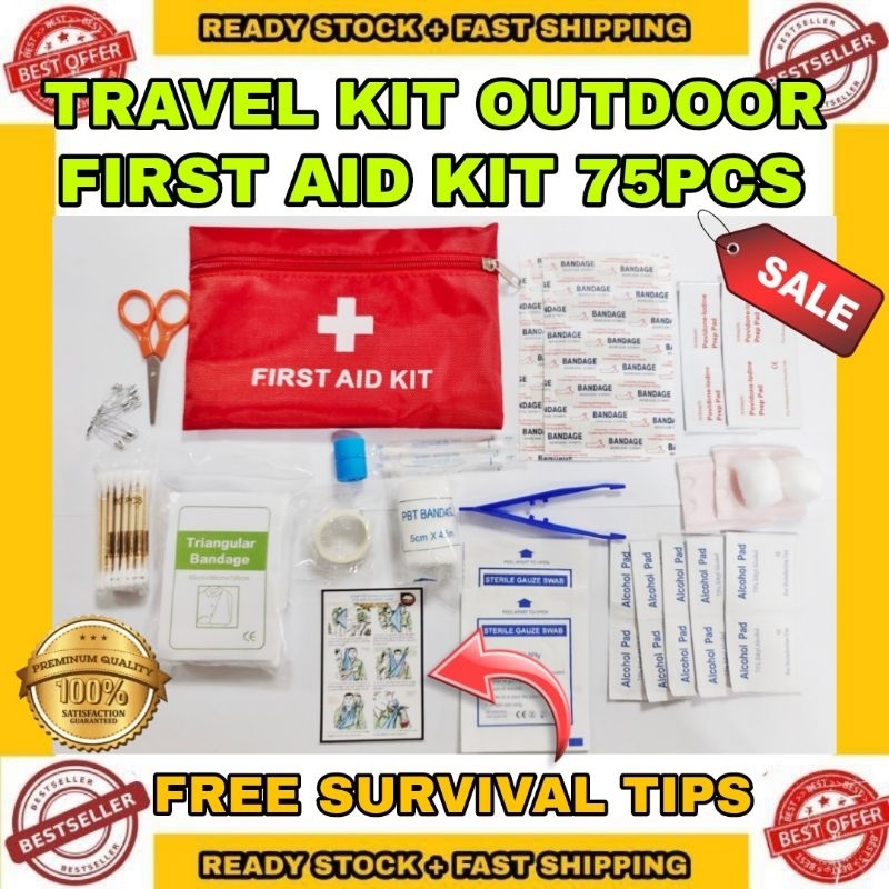 FIRST AID KIT (75PCS) TRAVEL KIT BANDAGE PLASTER PETI PERTOLONGAN CEMAS ...