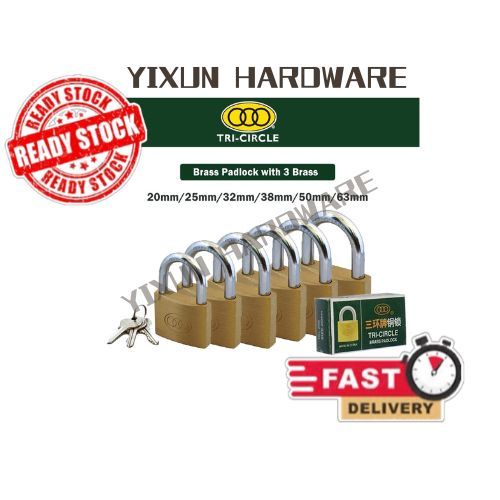 Tri-Circle 261 262 263 264 265 266 Brass Padlock + 3 Brass Key 20mm ...