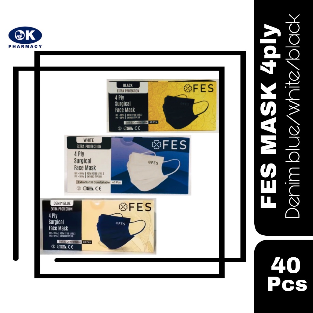 FES 4PLY PREMIUM BLACK/BLUE MEDICAL FACE MASK MASK 40'S/BOX | Shopee ...