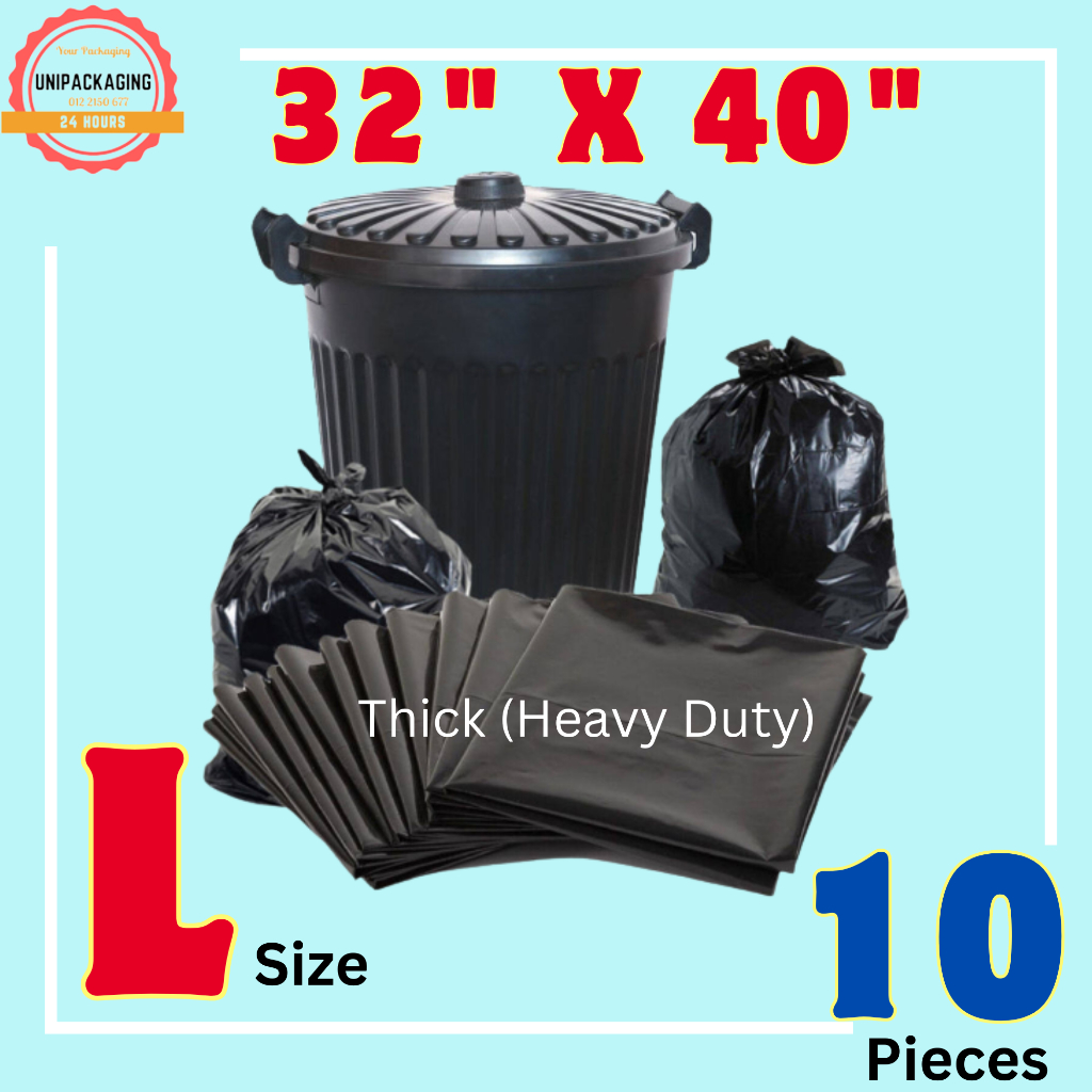 TRASH BAG 32"x40" Black garbage bag 10pcs per Packet Heavy Duty Grade ...