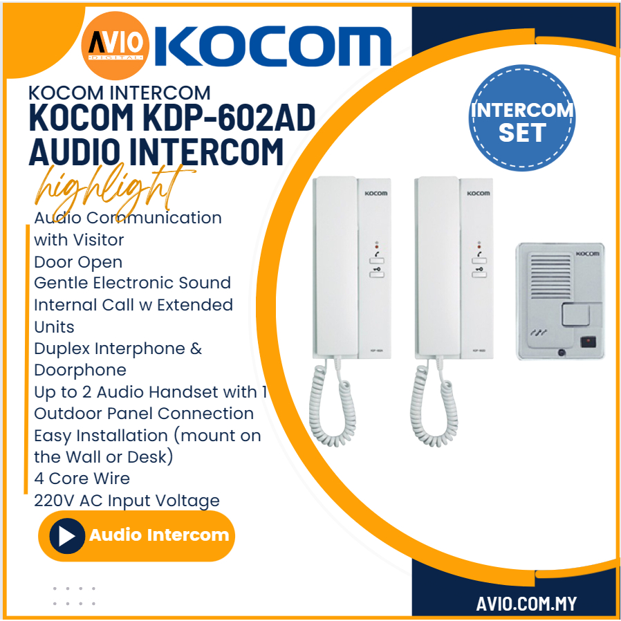 Kocom Korea 1 to 2 Door Phone System Intercom 230V AC Powered 4 Wire VDE Cable KDP-602AD ...