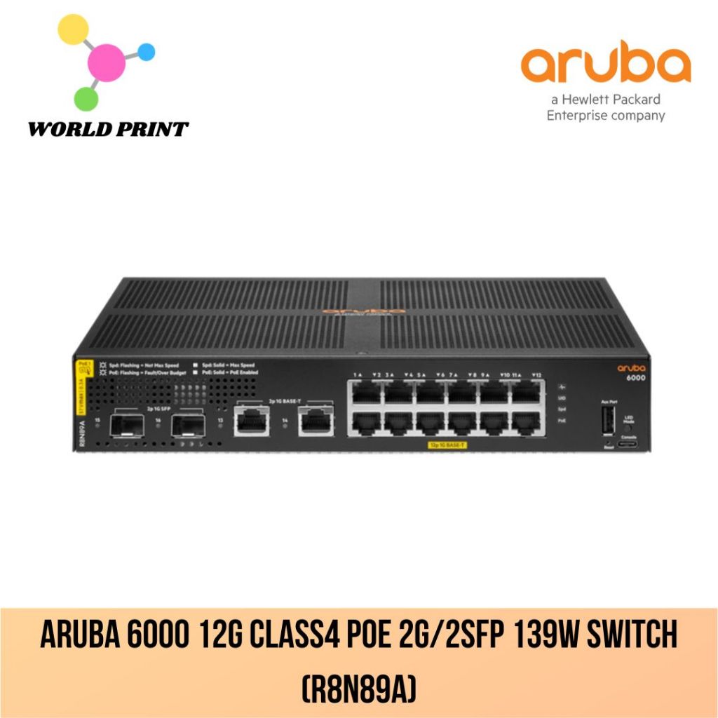 Aruba 6000 12G Class4 PoE 2G/2SFP 139W Switch 12x ports 10/100/1000BASE ...