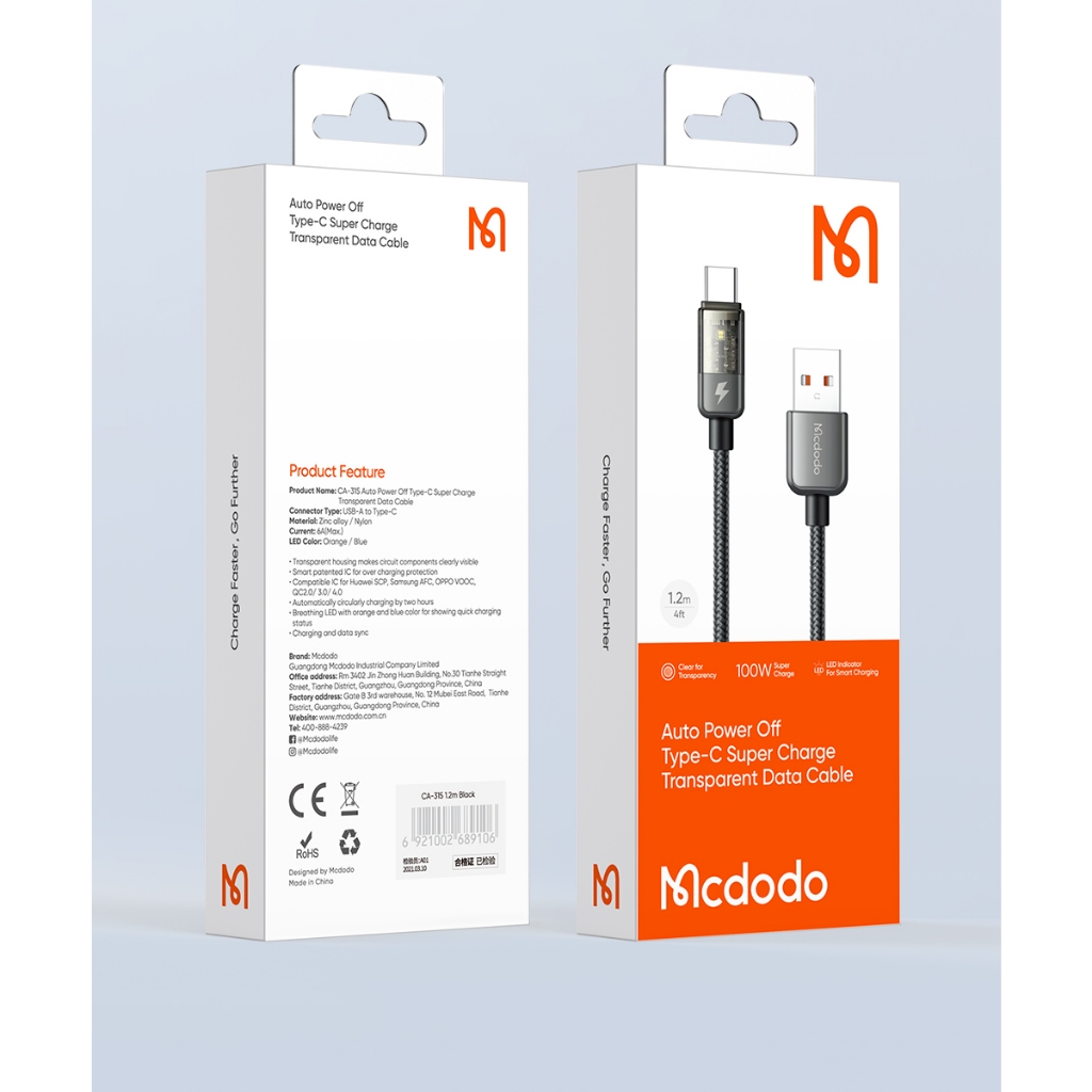 MCDODO CA-3150 AUTO POWER OFF 6A 100W TYPE C CABLE SUPER CHARGE ...