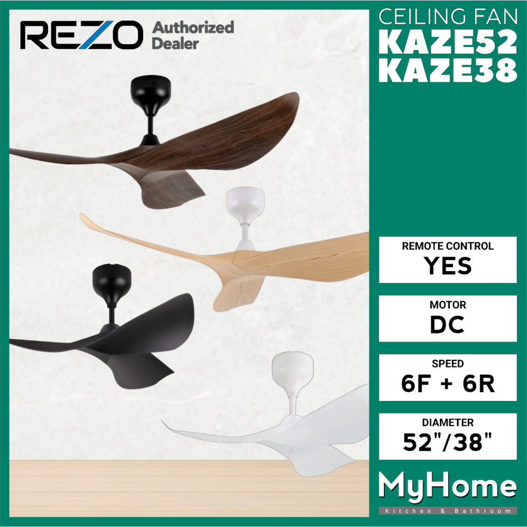 REZO KAZE 52 / KAZE 38 52"/38" 6 Speed DC Motor Ceiling Fan With Remote ...