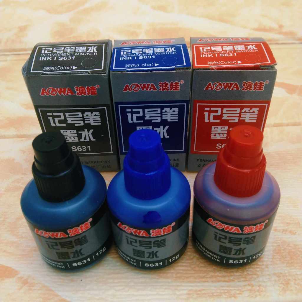 Permanent Pens Marker Ink 12ML / 25ML Black / Red / Blue Refill Isi ...