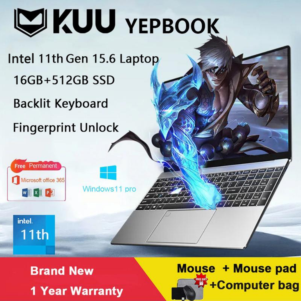 KUU YEPBOOK 15.6inch Laptop 16GB RAM 512GB SSD 11th Intel Gen N5095 ...