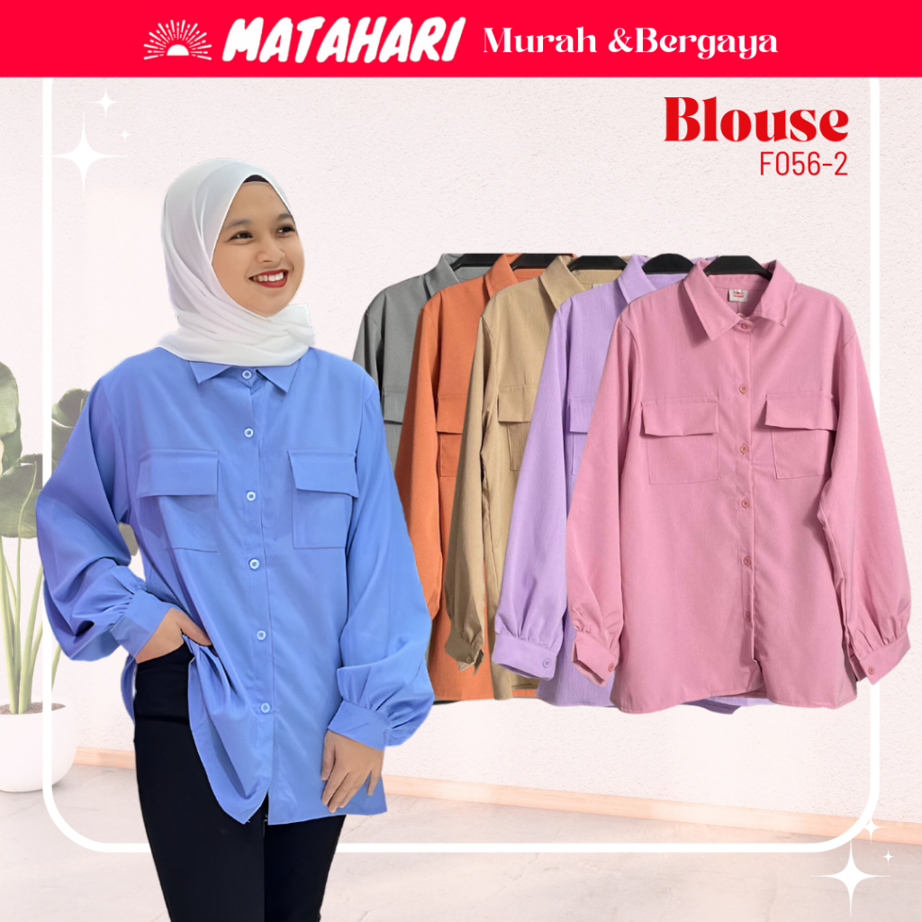 MATAHARI Women Blouse Viral Front Pockets Korea Style Simple Blouse ...