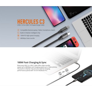 RIVERSONG 1.2m Hercules C3 100W Type-C to Type-C Supercharge Cable CT82 ...
