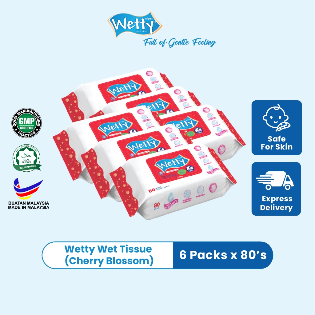 Wetty Wet Tissue Cherry Blossom Fragrance Wipes Tuala Basah Tebal Tanpa ...