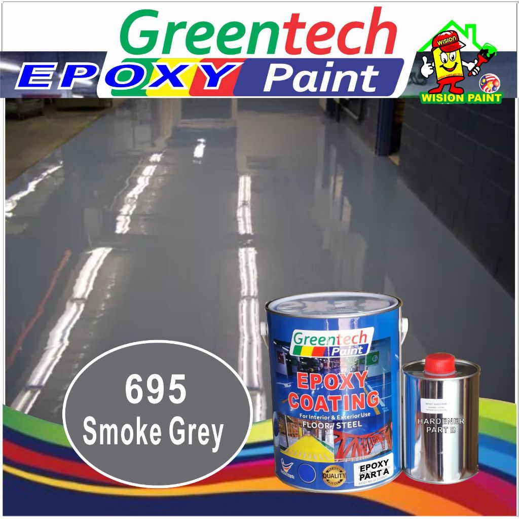 695 SMOKE GREY 1L Epoxy paint ( GREENTECH EPOXY ) Cat Lantai / TILES ...