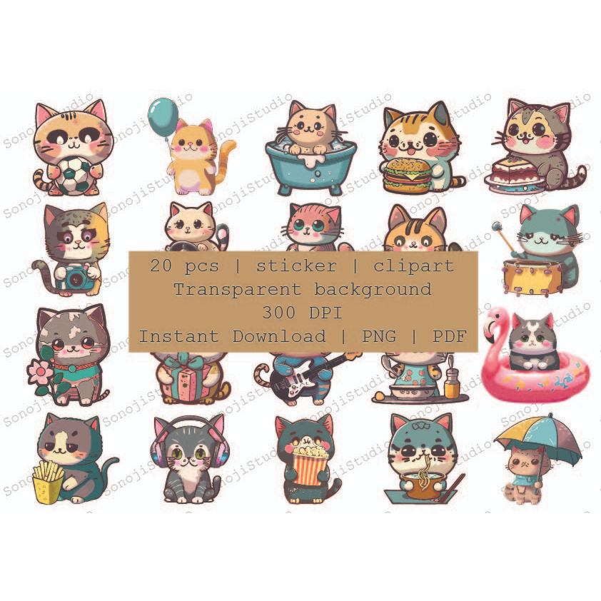 Cute Cat Digital Sticker Printable PNG PDF. | Shopee Malaysia
