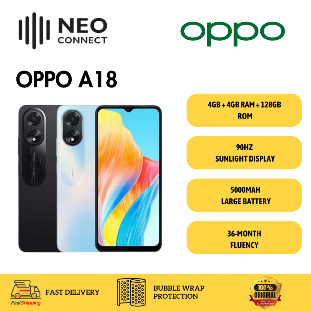 【FAST SHIPPING】OPPO A18 | 4GB+4GB RAM* + 128GB ROM | 5000mAh Large ...