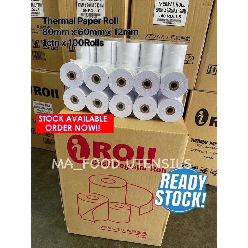 Thermal Paper Roll / Cash Register Roll 80mm x 60mm x 12mm ( 70gsm ...