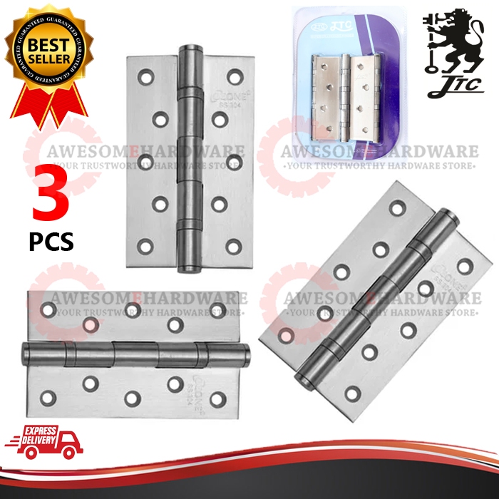 (3PCS) JTC 4" SUS304 STAINLESS STEEL DOOR HINGE WITH BEARING FURNITURE HINGE ENGSEL TIDAK ...