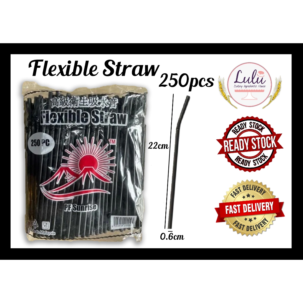 【READY STOCK 】(250pcs±) Flexible Straw Black Disposable Plastic Straw ...