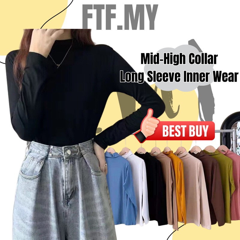 Women Mid-High Collar Long Sleeve Inner Wear Muslimah Inner Wear Baju ...