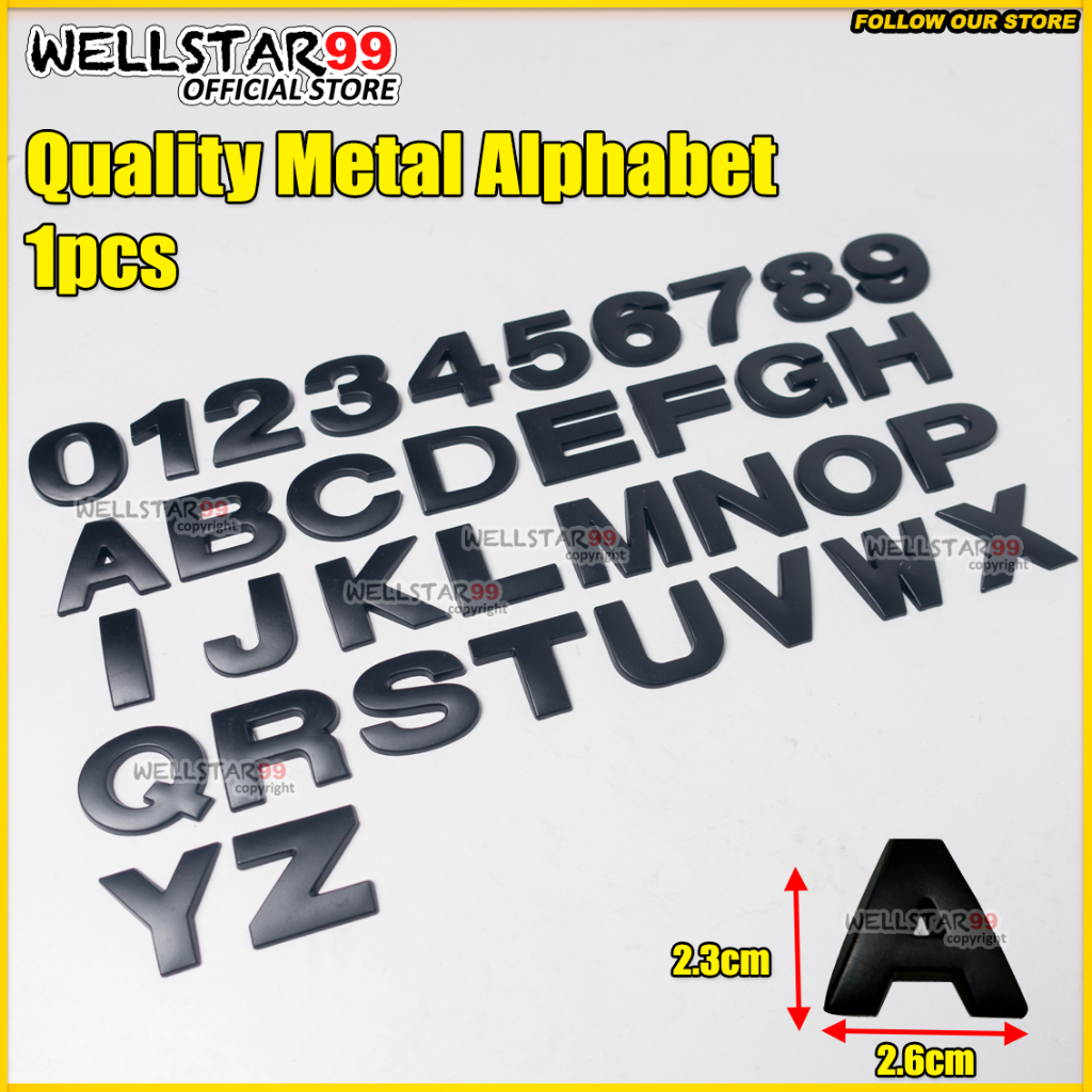1pc Matte Black Metal DIY 3D Alphabet Letter Digital Number Emblem Car ...