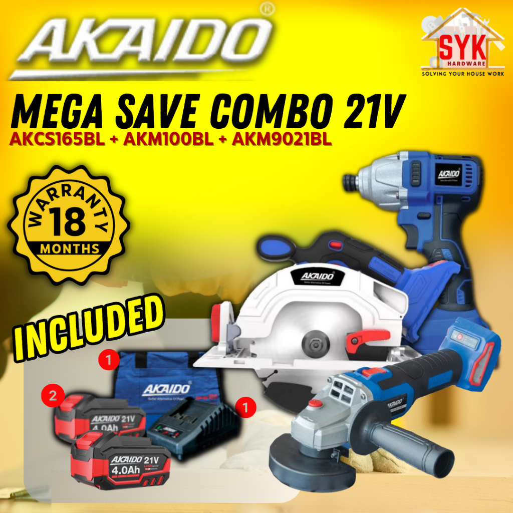 SYK AKAIDO AKCS165BL AKM9021BL AKM100BL 21V MEGA Save Combo Brushless Cordless Impact Driver ...