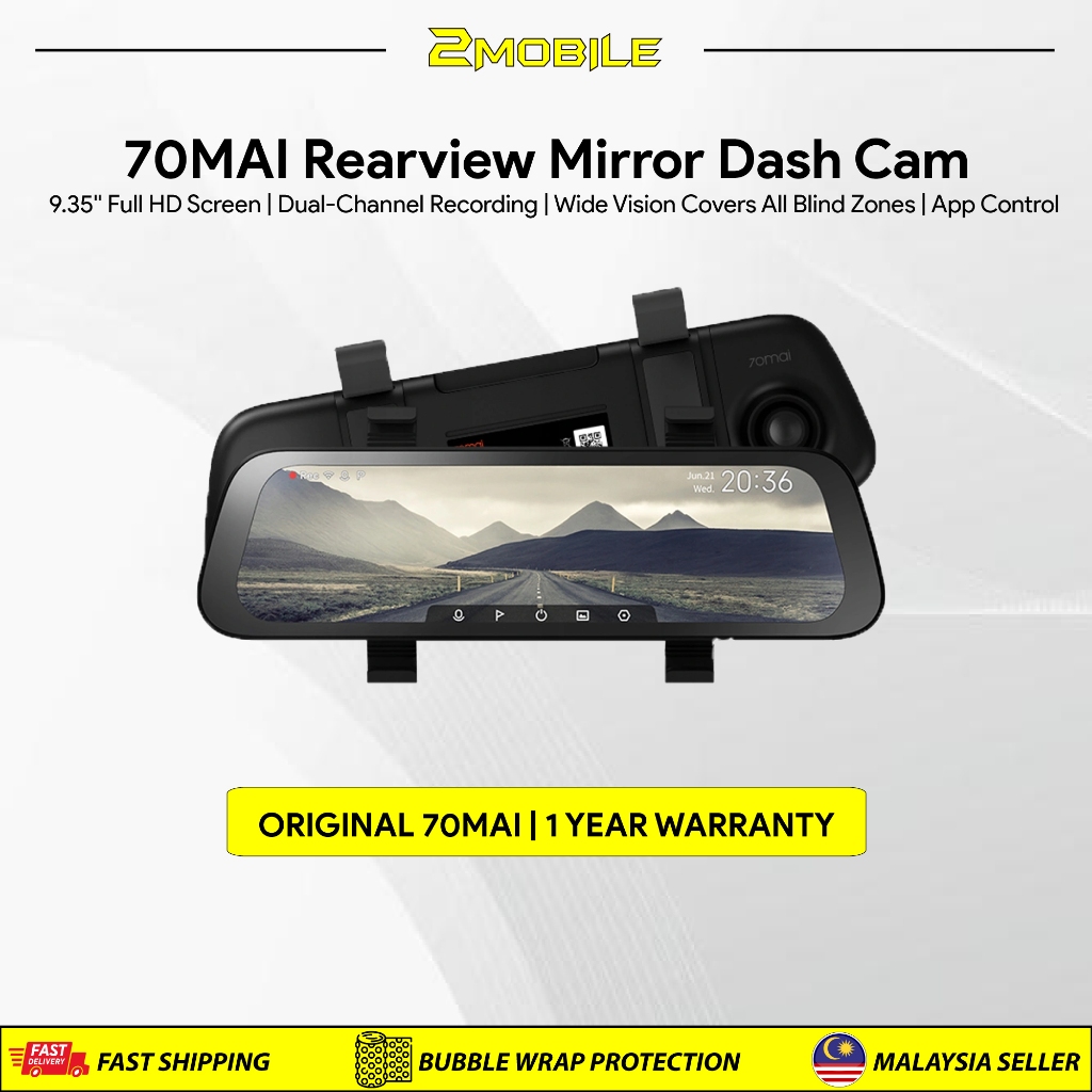 70MAI Mirror Dash Cam [9.35'' Full HD Screen I Dual-Channel Recording I ...