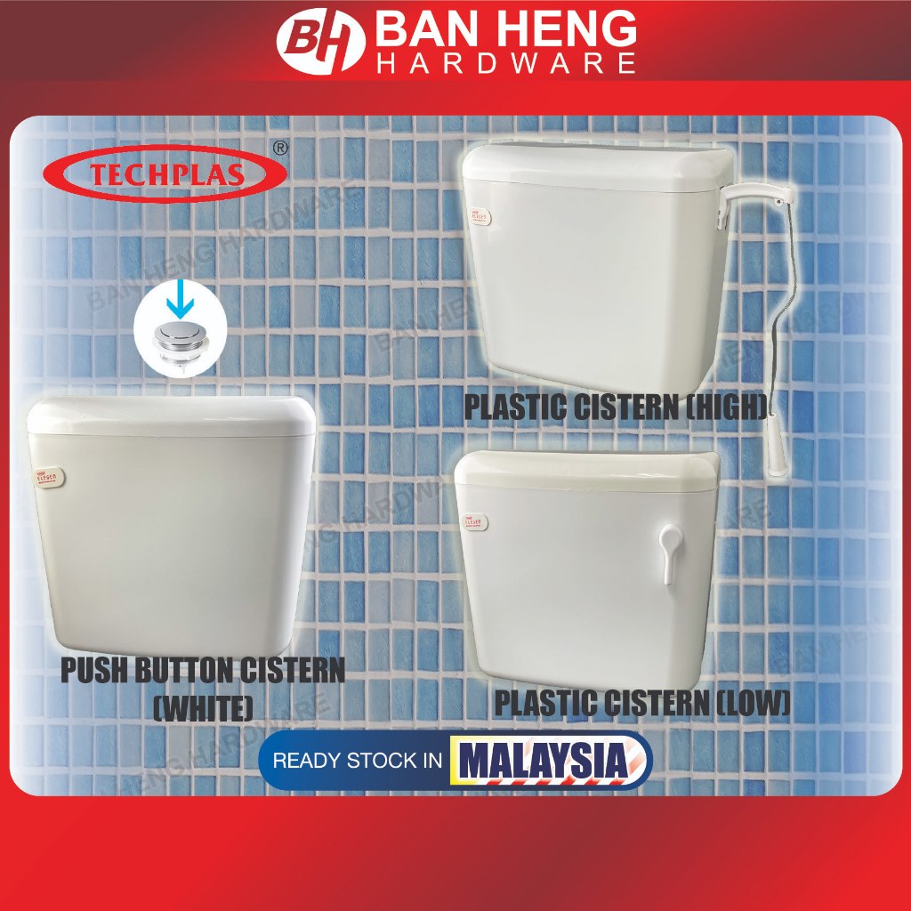 TECHPLAS ELEGEN PLASTIC CISTERN HIGH LEVEL / LOW LEVEL / PUSH BUTTON ...