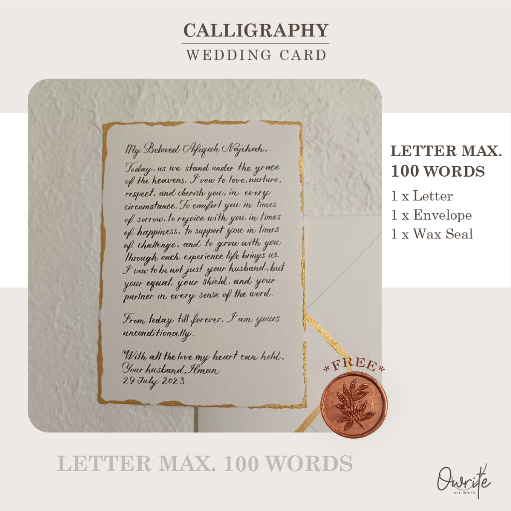 *Refined Handmade Wedding Card & Love Letter* Card with Calligraphy ...