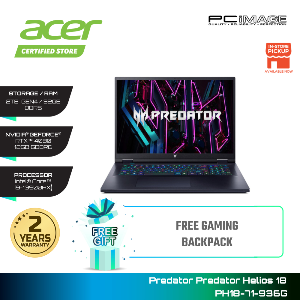 ACER PREDATOR HELIOS 18 PH18-71-936G I9-13900HX/32GB DDR5/2TBbSSD/RTX4080/18" 240HZ WQXGA ULTRA ...