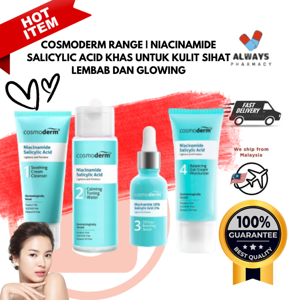 COSMODERM RANGE | NIACINAMIDE SALICYLIC ACID | UNTUK KULIT GLOWING DAN ...