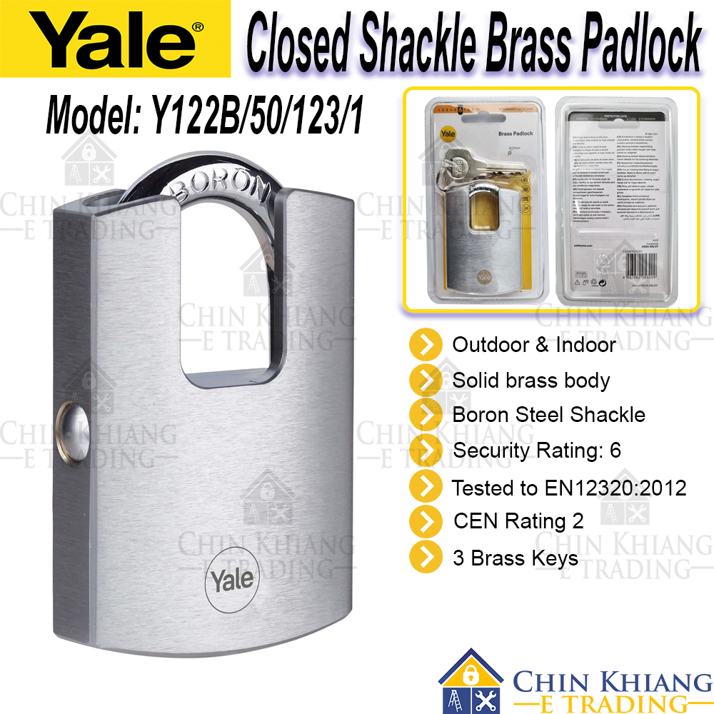 Yale Y122B/50/123/1 Brass Closed Shackle Padlock Boron Steel Shackle Outdoor 50mm Y122B Y122 ...