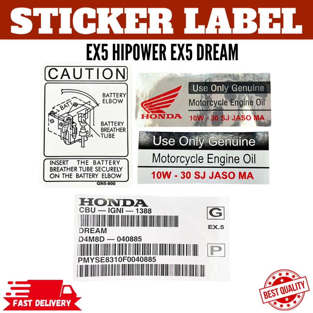 STICKER HONDA EX5 HIPOWER EX5 DREAM LOGO LABEL ENGINE OIL REAR ARM,REAR FENDER BATTERY CASE ...