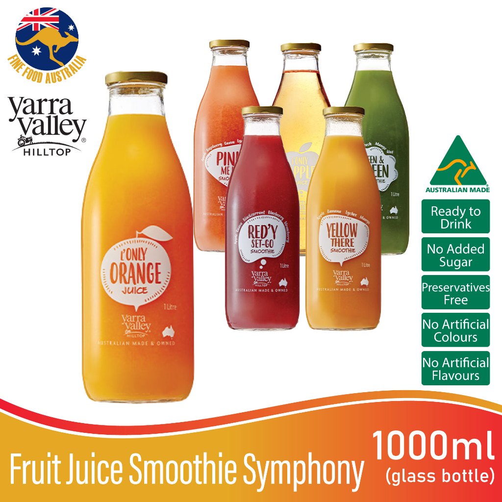 Australia's Yarra Valley Hilltop Fruit Juice Smoothie 1L | Glass ...