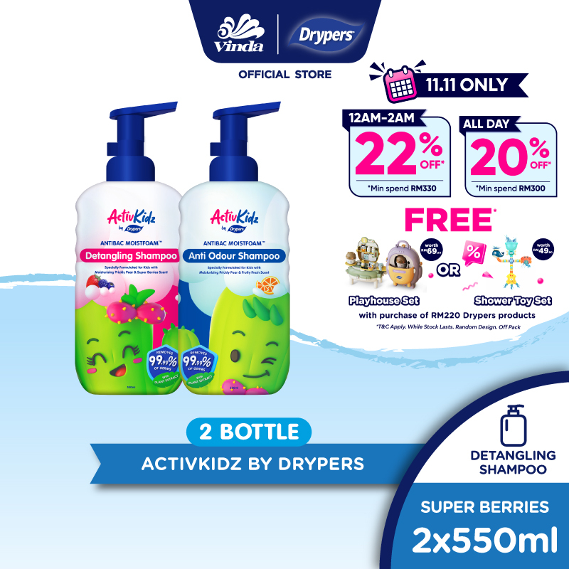 Drypers ActivKidz AntiBac MoistFoam Shampoo 550ml x 2 | Shopee Malaysia