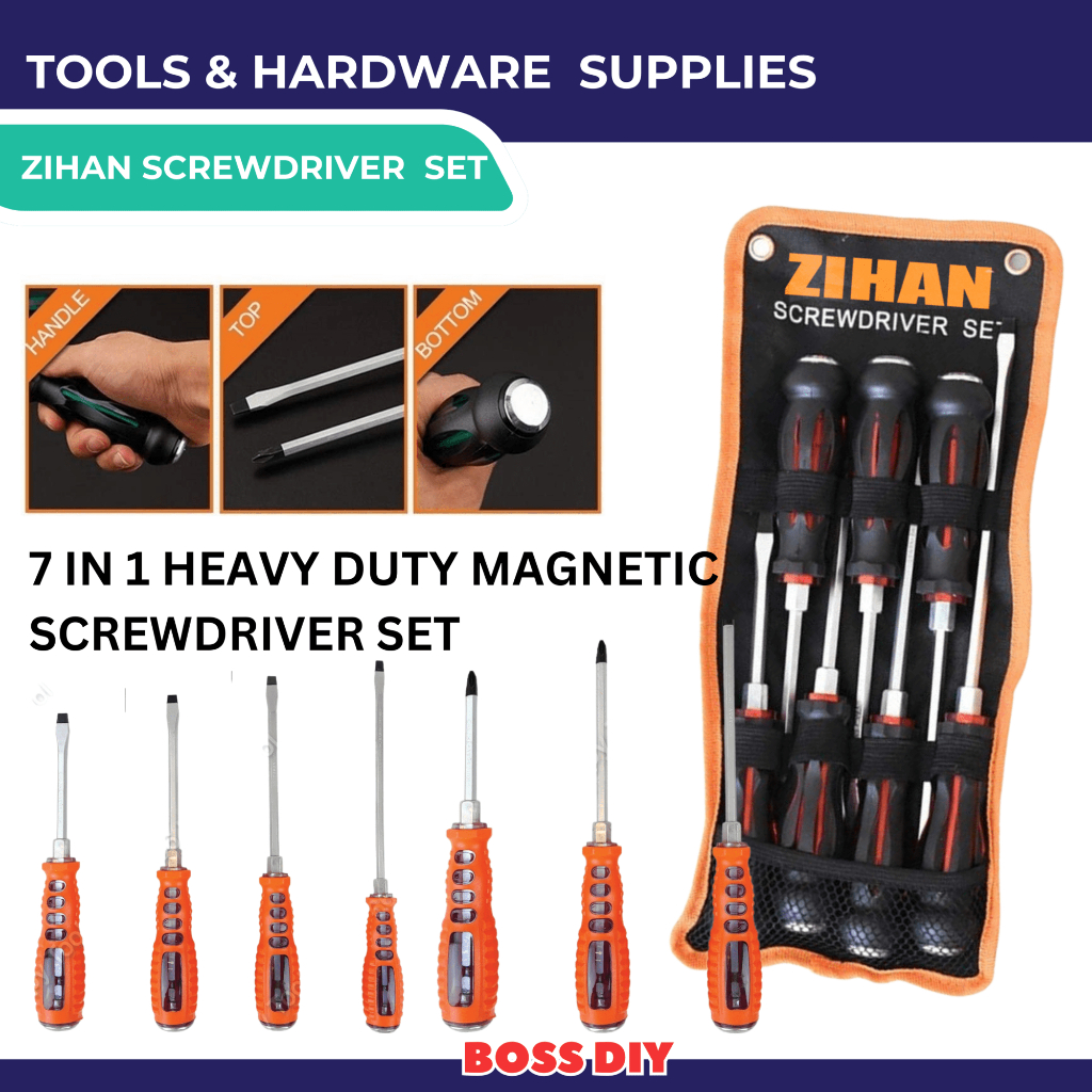 7pcs Heavy Duty Magnetic Cross Word Percussion Screwdriver Set Phillips ...