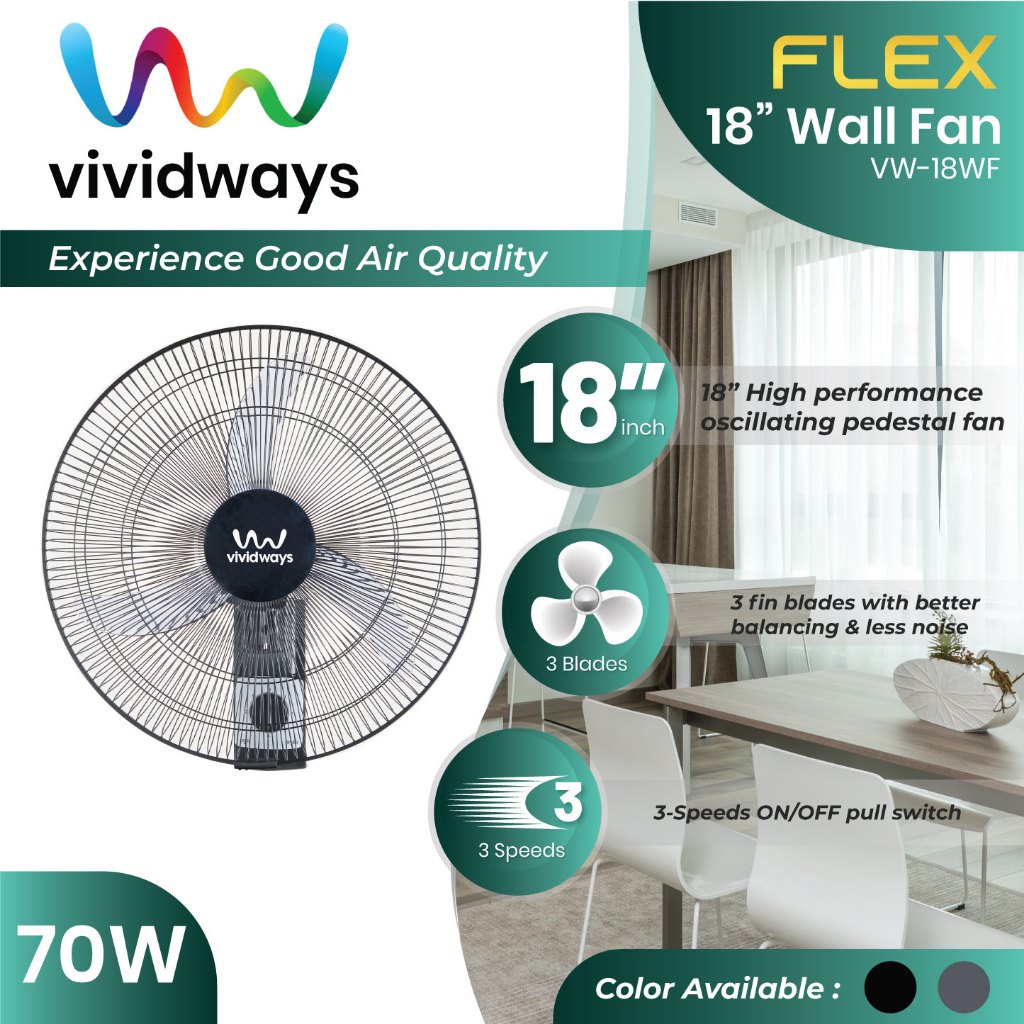 K2 VIVIDWAYS 3SPEED WALL FAN 3 BLADE 18" VW-18WF-1 FLEX | Shopee Malaysia
