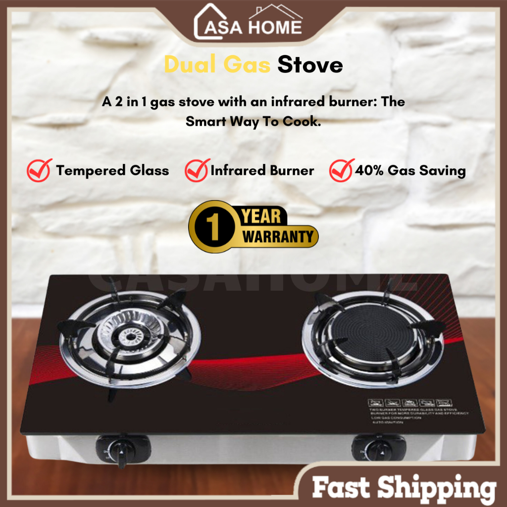 CASA Gas Stove Double Burner Stove Gas Tempered Glass Embedded ...