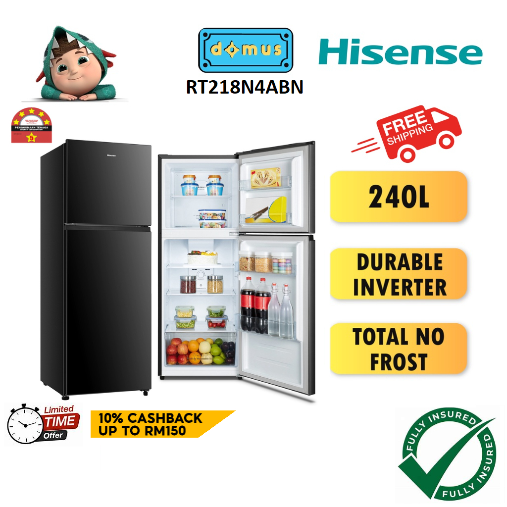 FREE SHIPPING Hisense Refrigerator 2 Door Inverter 240L Fridge Peti Sejuk Peti Ais 2 Pintu ...