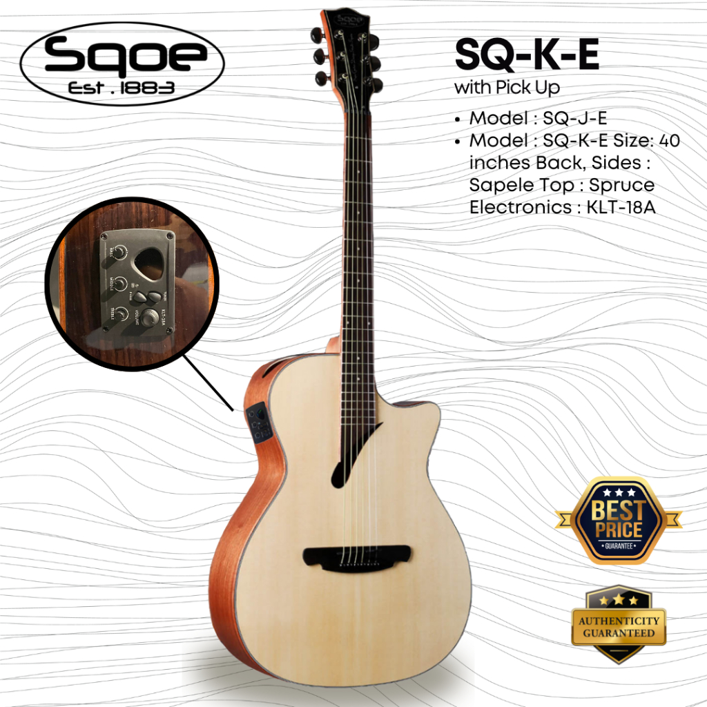 SQOE SQ-K-E 40 inch Grand Auditorium Acoustic Guitar with Sqoe KLT-18A ...
