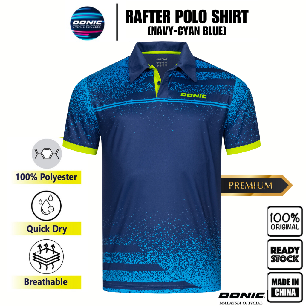 Donic Rafter Polo Shirt (Navy-Cyan Blue) Premium Polyester Quality ...