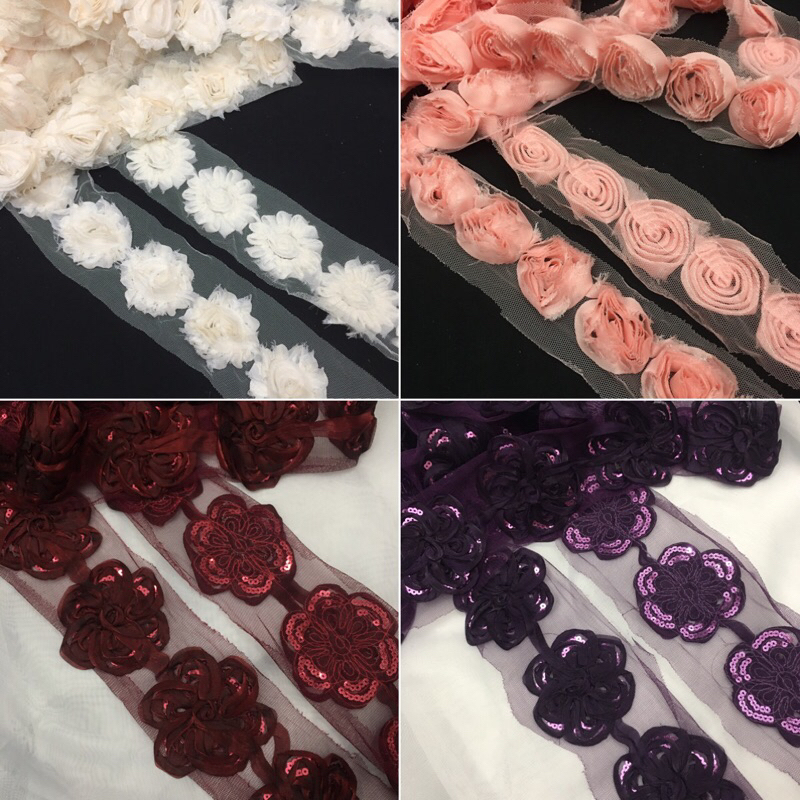 1meter 3D Flower Lace Mesh Lace Chiffon Lace Border Lace Fabric Lace ...