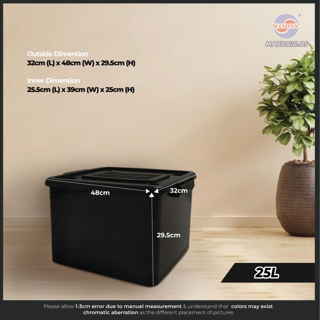MAXONIC 15L/25L/45L BLACK PLASTIC STORAGE BOX WITH WHEELS | STACKABLE ...