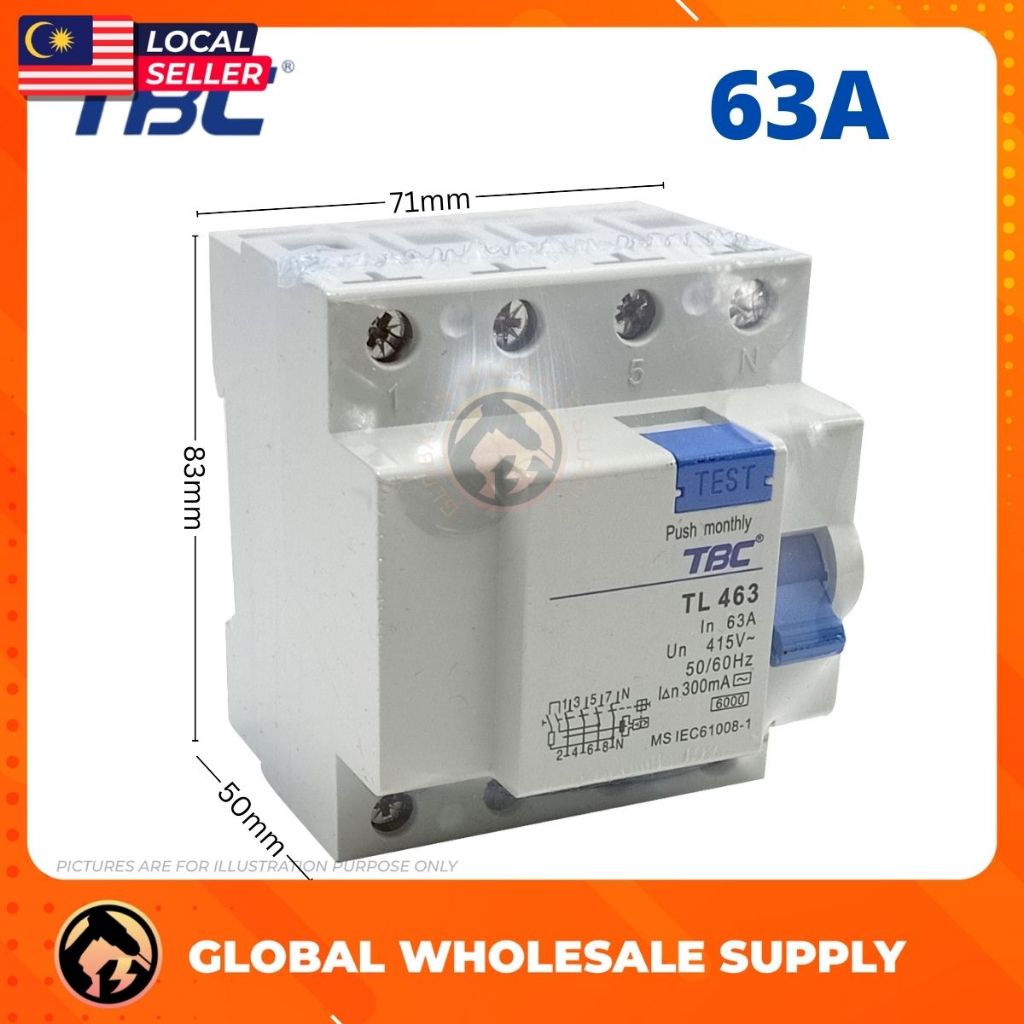 TBC 4 POLE 300mA Residual Current Circuit Breaker ELCB 40A / 63A / 100A 4 Pole 300mA ELCB / RCCB ...