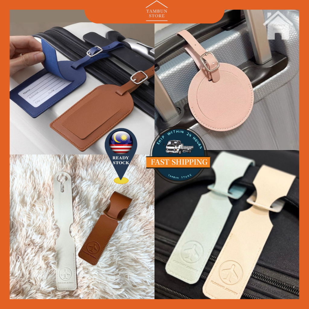 Travel PU Leather Luggage Tag Suitcase Tag Card Holder Bag Label ...