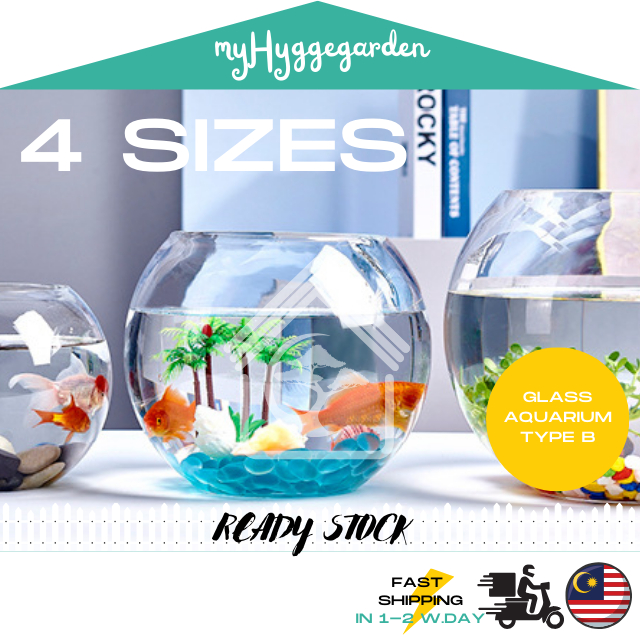[GLASS] Transparent Round Clear Glass Fish Bowl Aquarium Home Office ...