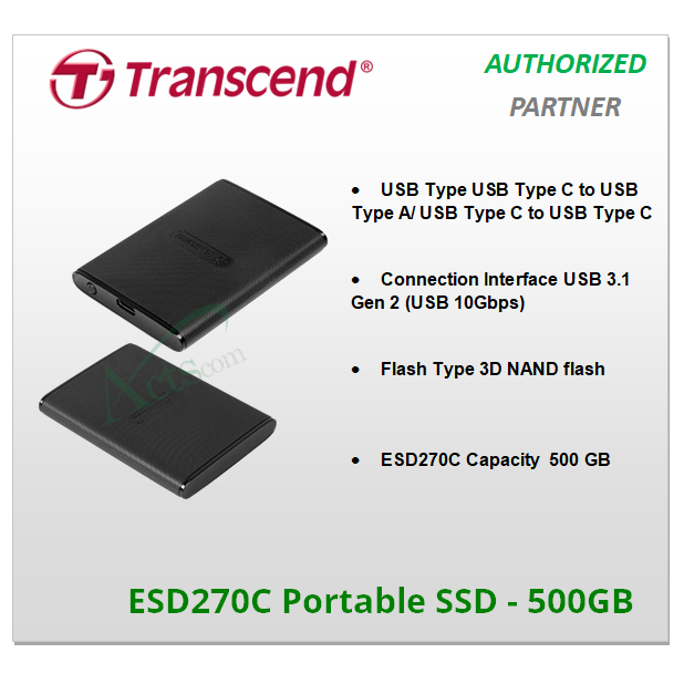 TRANSCEND ESD270C USB3.1 GEN 2 PORTABLE SSD 3D NAND EXTERNAL SOLID ...