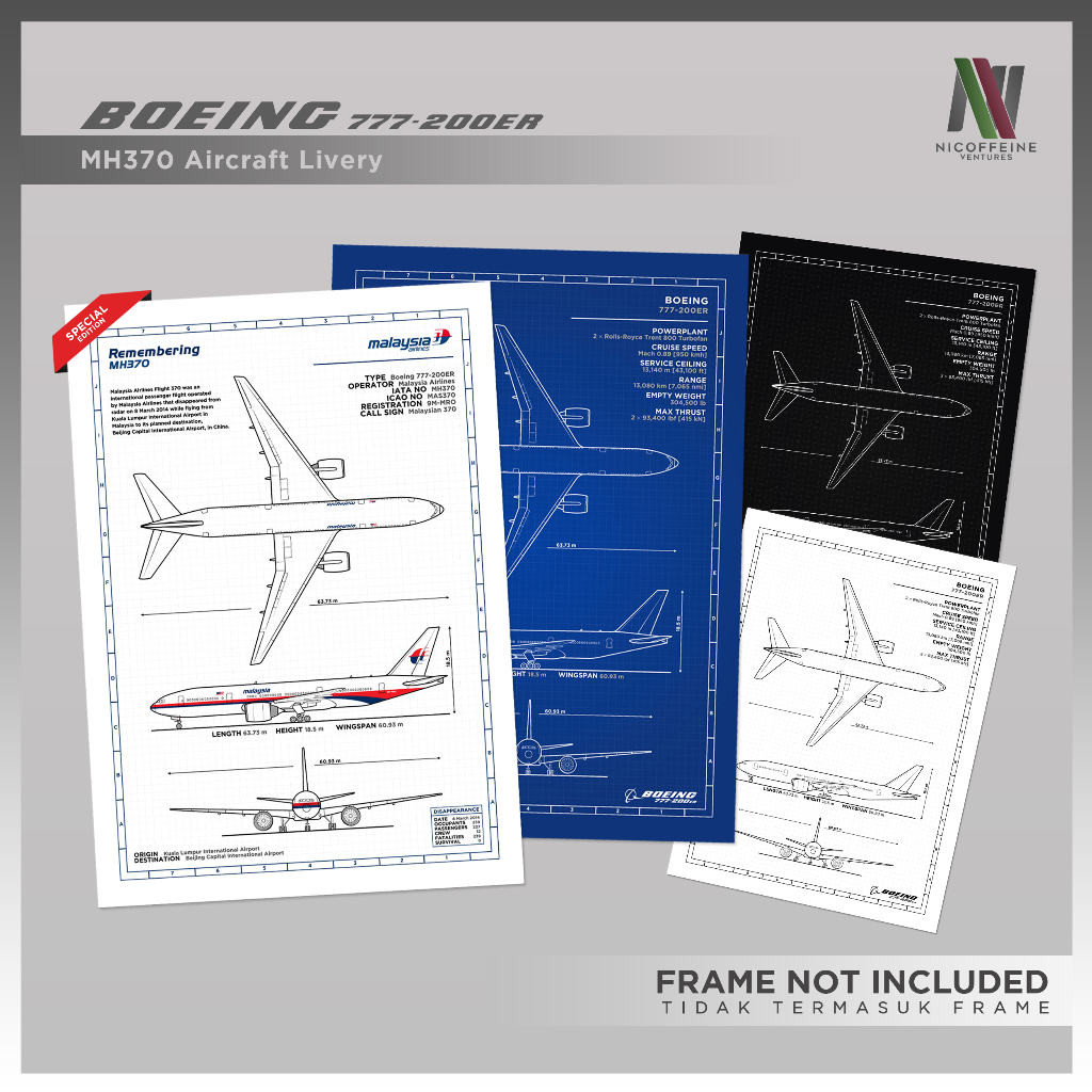 [Poster Only] Boeing 777 - 200ER & MH370 Malaysia Airlines Minimal ...