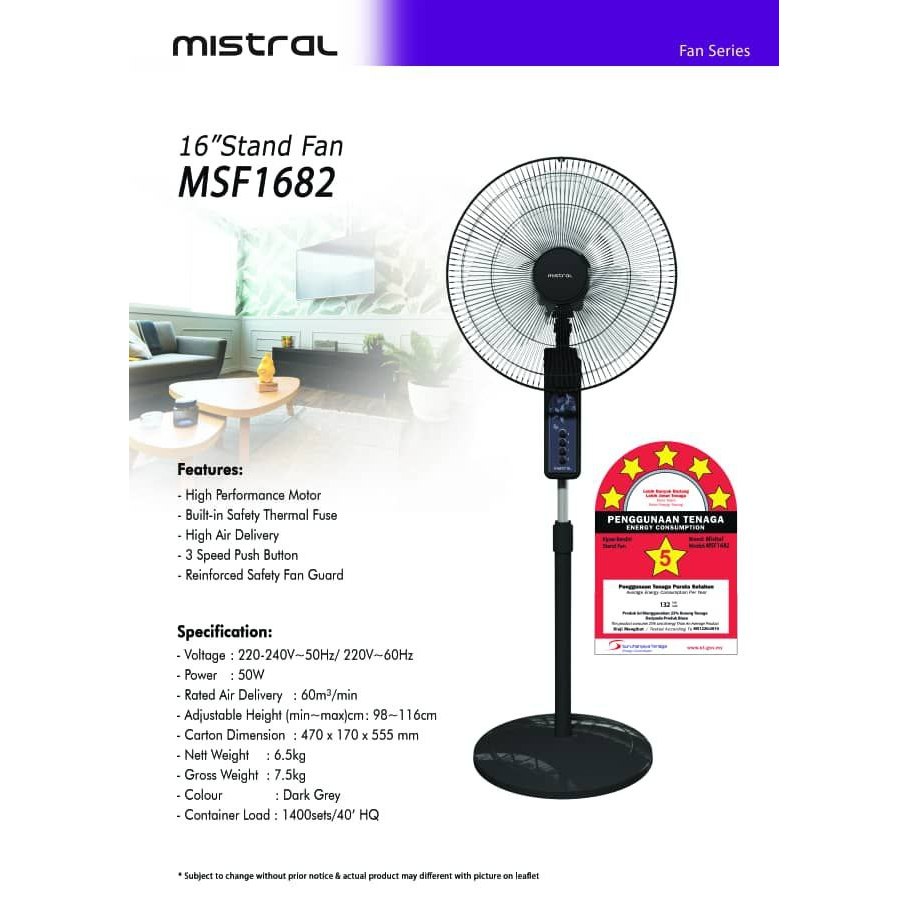 Mistral Stand Fan 16" MSF1682 MSF-1682 | Shopee Malaysia