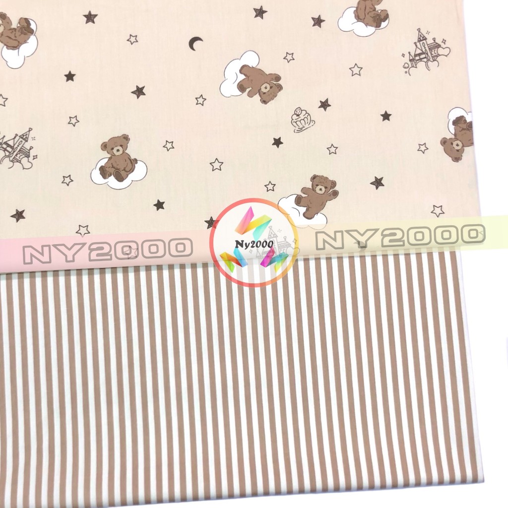 Kain Comb Cotton Corak Beruang & Jalur Coklat Muda (Bidang 60") / Small ...