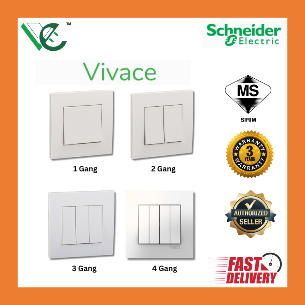 Schneider Vivace 1 Gang / 2 Gang / 3 Gang / 4 Gang - 1 WAY Switches ...