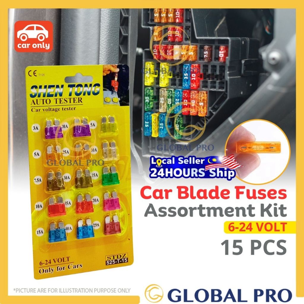 15 PCS 6-24Volt Car Blade Fuses Assortment Kit Car Automotive ...