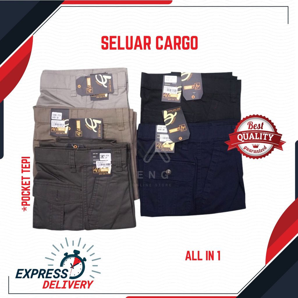 KAIN TEBAL CARGO PANTS (SELUAR POCKET TEPI) (SELUAR KERJA PANJANG ...