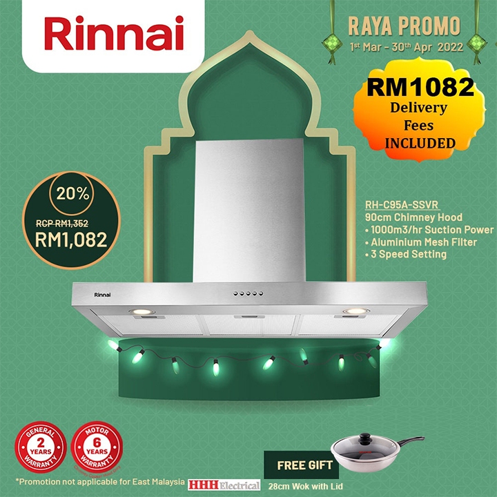 Rinnai RH-C95A-SSVR Chimney Cooker Range Hood with 3 Speed Setting 90cm | Shopee Malaysia